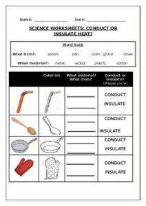 Science worksheets: Materials: Conduct or Insulate Heat? | Made By Teachers