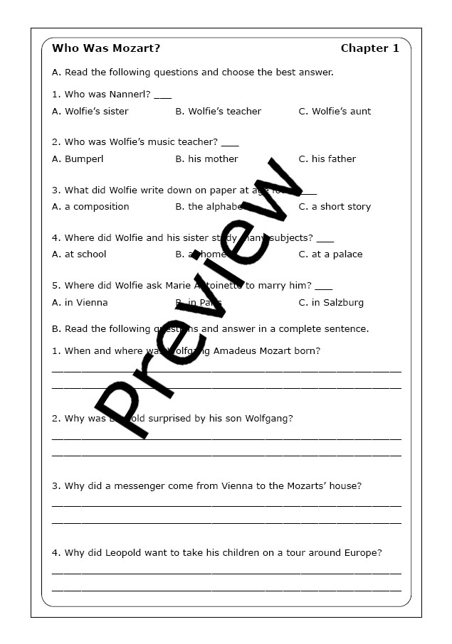 Yona Zeldis McDonough "Who Was Wolfgang Amadeus Mozart?" worksheets ...