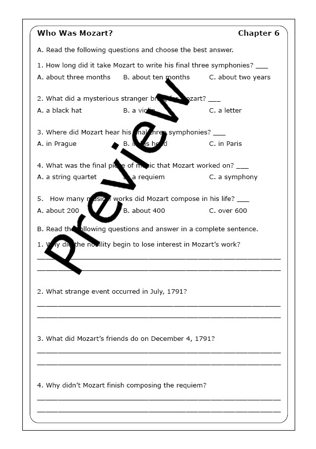 Yona Zeldis McDonough "Who Was Wolfgang Amadeus Mozart?" worksheets ...