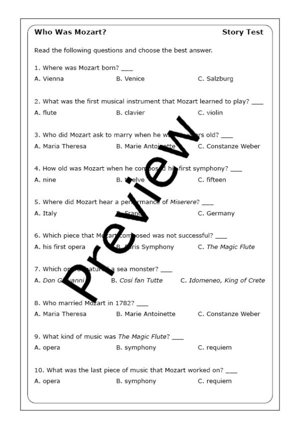 Yona Zeldis McDonough "Who Was Wolfgang Amadeus Mozart?" worksheets ...
