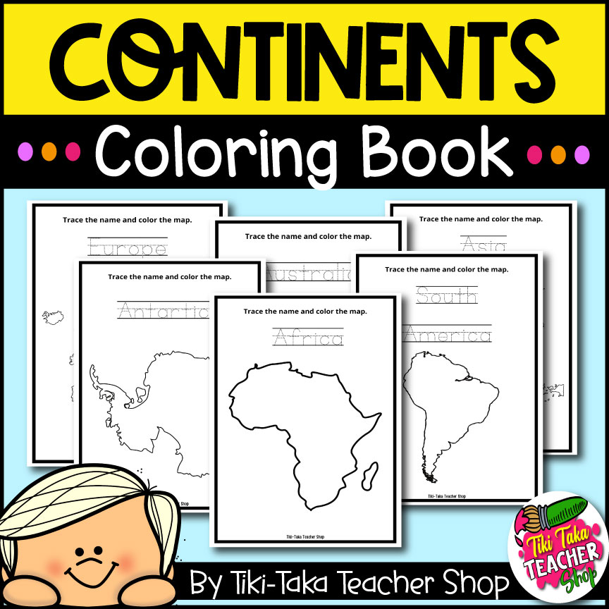 Continents Coloring Book - Tracing and Coloring | Made By Teachers