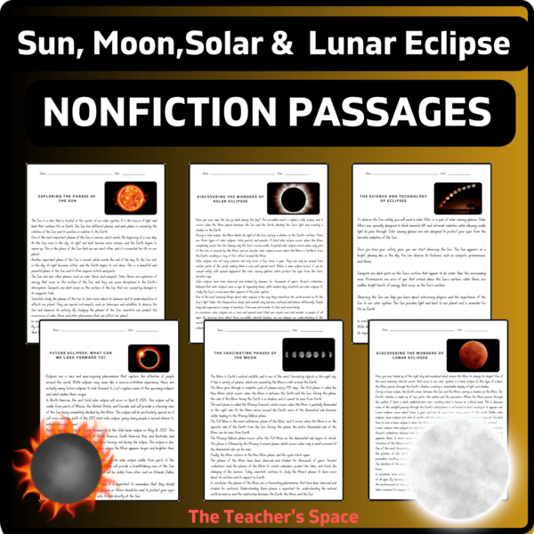 Lunar Solar Eclipse Sun Moon Phases Reading Comprehension Passages ...