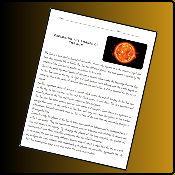 Lunar Solar Eclipse Sun Moon Phases Reading Comprehension Passages ...