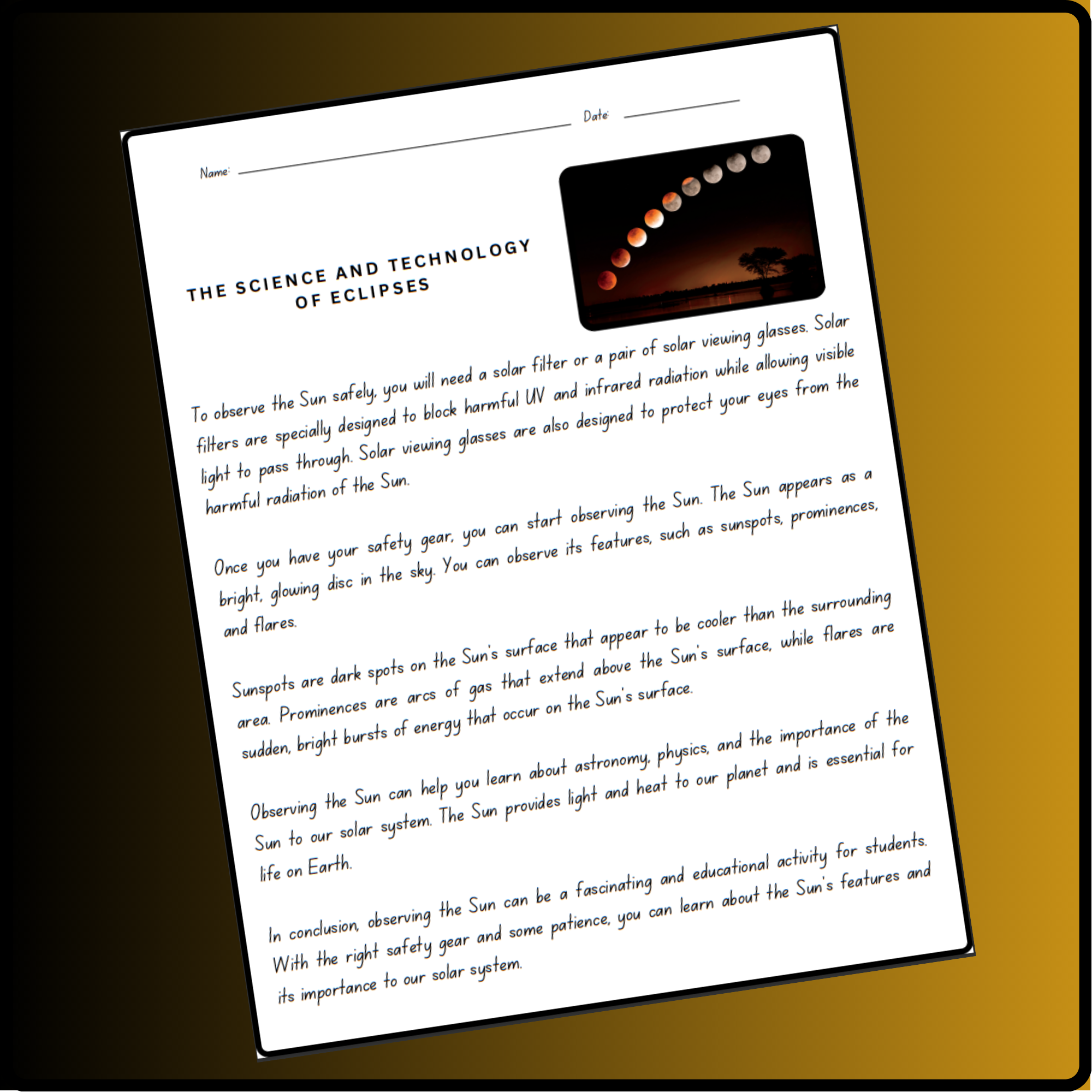 Lunar Solar Eclipse Sun Moon Phases Reading Comprehension Passages ...