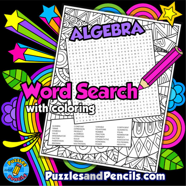 Algebra Word Search Puzzle with Coloring | Mathematics Wordsearch ...