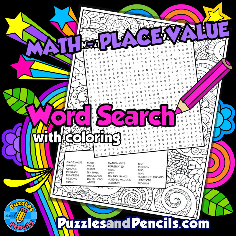Place Value Word Search Puzzle with Coloring | Mathematics Wordsearch ...