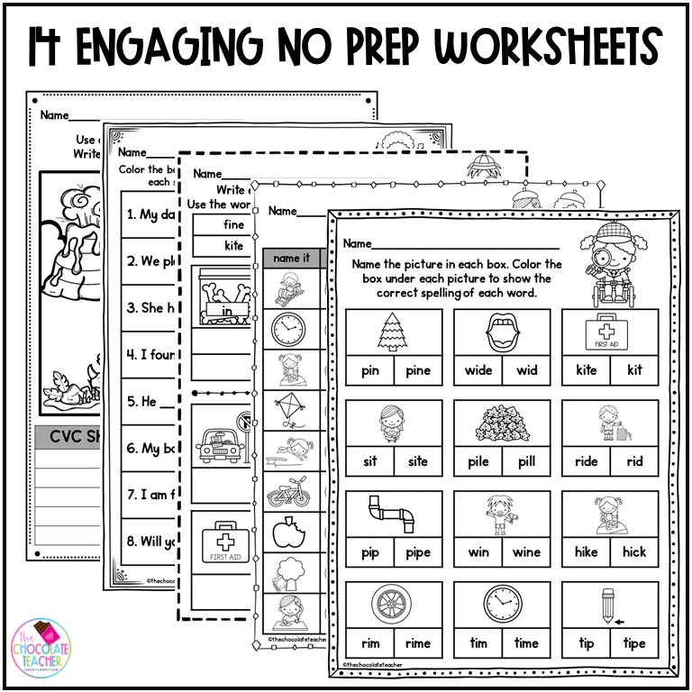 CVCE CVC Words with Long and Short I Vowels - Phonics Worksheets | Made ...