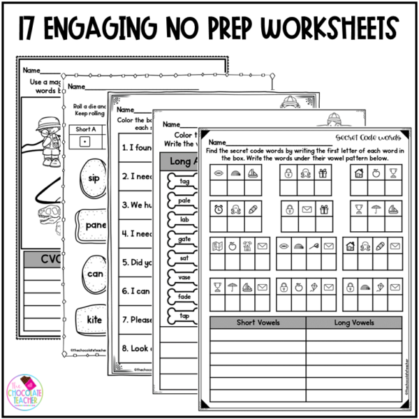 CVCE CVC Words with Long and Short Mixed Vowels - Phonics Worksheets ...