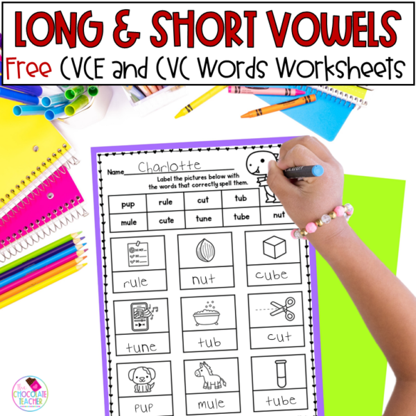 CVCE CVC Words Phonics Worksheets Long and Short Vowels - FREE | Made ...
