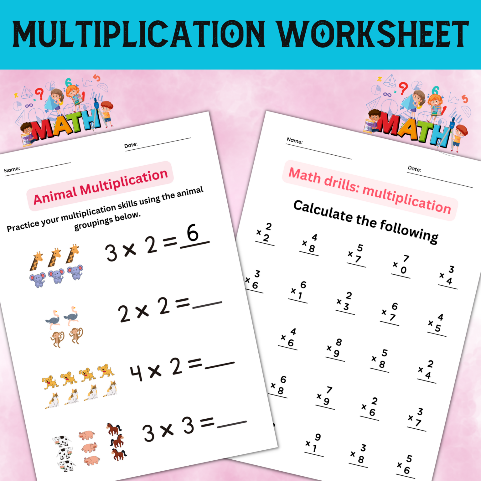 Multiplication Facts Fluency Practice Basic Math Worksheets for grade 1 ...