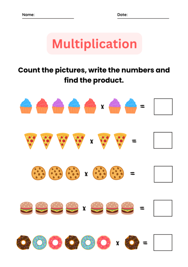Multiplication Facts Fluency Practice Basic Math Worksheets for grade 1 ...