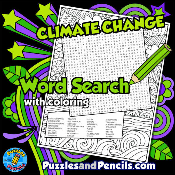 Climate Change Word Search Puzzle with Coloring | Environmental Issues ...