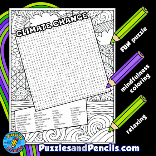 Climate Change Word Search Puzzle with Coloring | Environmental Issues ...