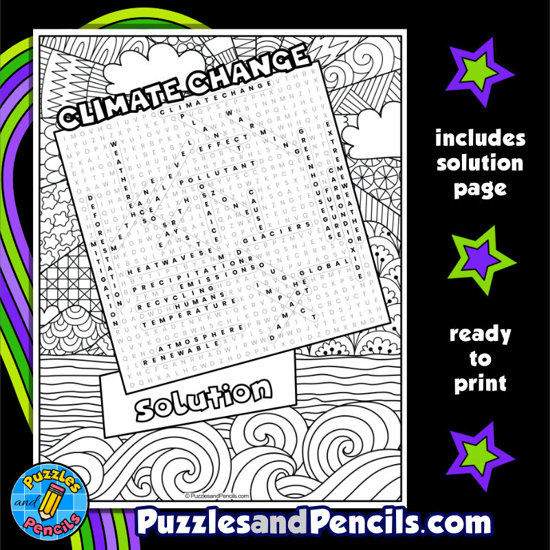 Climate Change Word Search Puzzle with Coloring | Environmental Issues ...