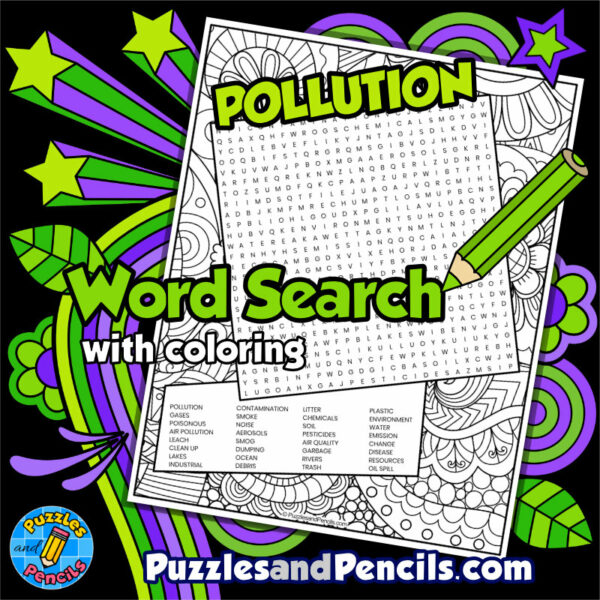 Pollution Word Search Puzzle with Coloring | Environmental Issues ...
