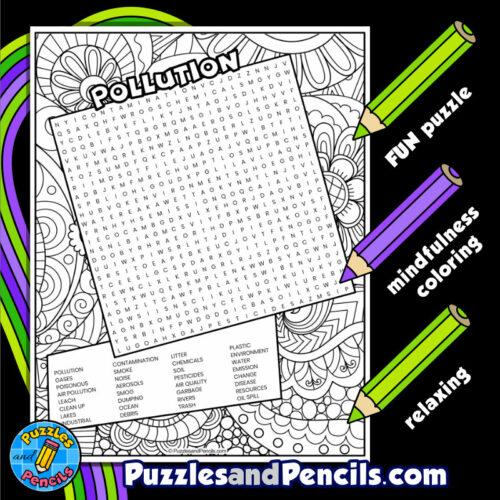 Pollution Word Search Puzzle with Coloring | Environmental Issues ...