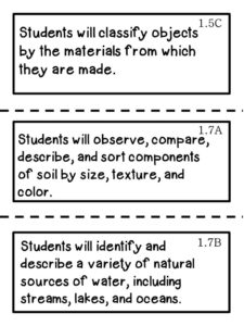 1st Grade Texas TEKS Science Learning Objectives Cards | Color & B&W ...