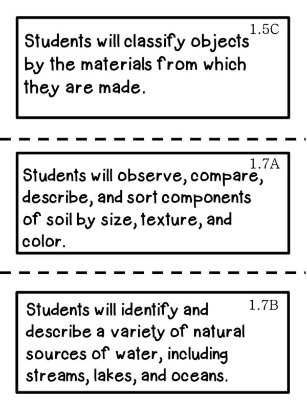 1st Grade Texas TEKS Science Learning Objectives Cards | Color & B&W ...