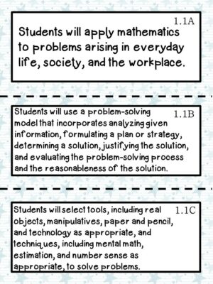 1st Grade Texas TEKS Math Learning Objectives Cards | Color & B&W ...