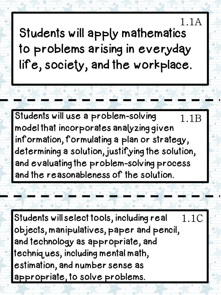 1st Grade Texas TEKS Math Learning Objectives Cards | Color & B&W ...