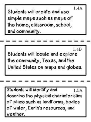 1st Grade Texas TEKS Social Studies Learning Objectives Cards | Color ...