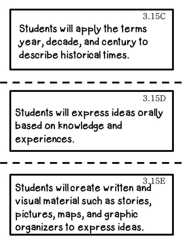 3rd Grade Texas TEKS Social Studies Learning Objectives Cards | Color ...