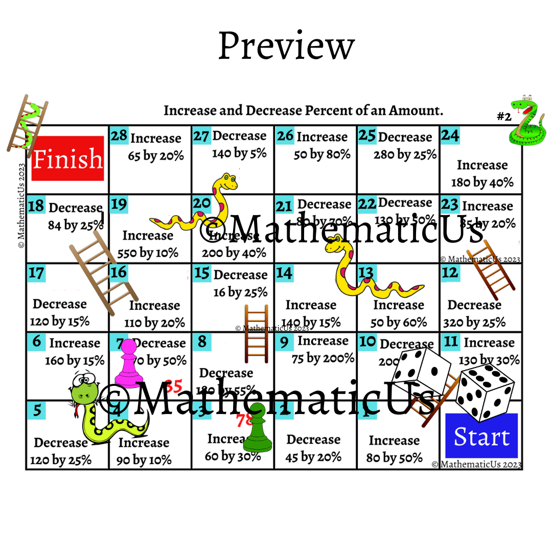 Increase and Decrease Percentages #2 Snakes and Ladders Dice Game ...