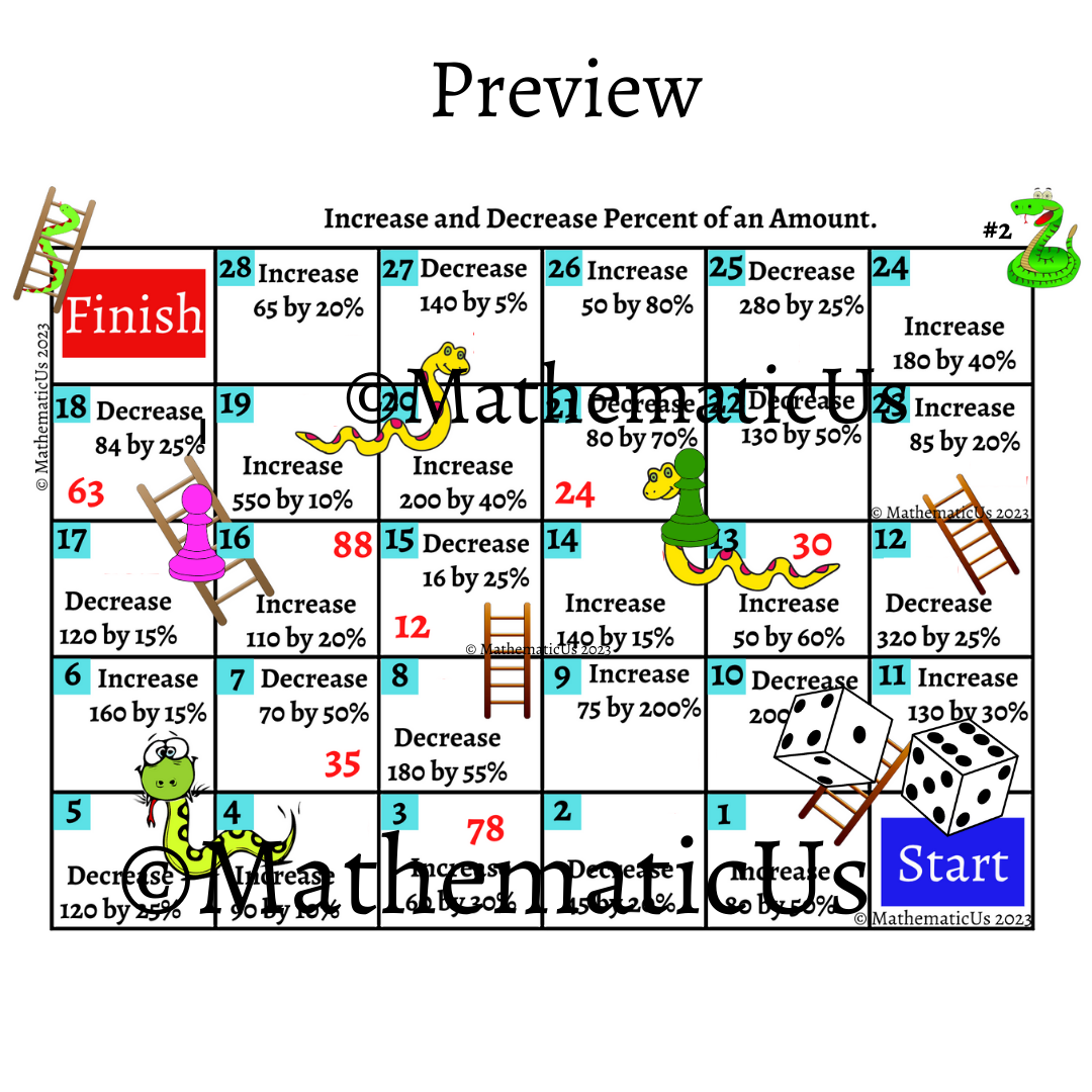 Increase and Decrease Percentages #2 Snakes and Ladders Dice Game ...