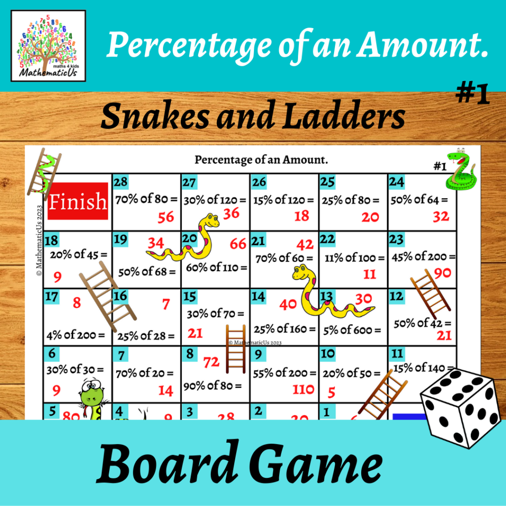 Percentage of an Amount #1 Snakes and Ladders Dice Game | Made By Teachers