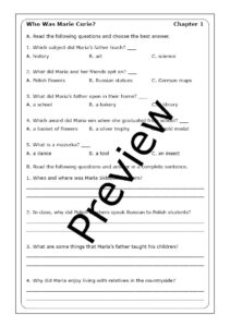Megan Stine "Who Was Marie Curie?" worksheets | Made By Teachers