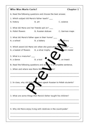 Megan Stine "Who Was Marie Curie?" worksheets | Made By Teachers