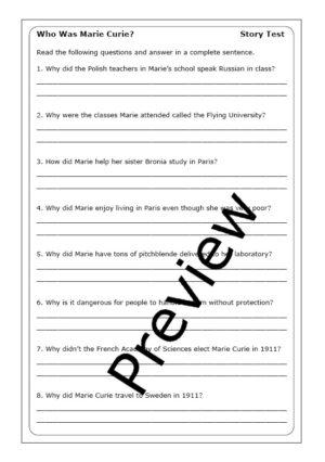 Megan Stine "Who Was Marie Curie?" worksheets | Made By Teachers