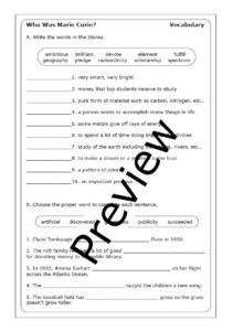 Megan Stine "Who Was Marie Curie?" worksheets | Made By Teachers