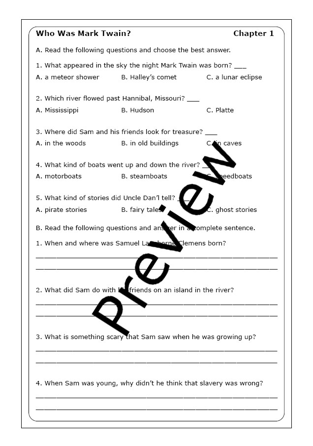 April Jones Prince "Who Was Mark Twain?" worksheets | Made By Teachers