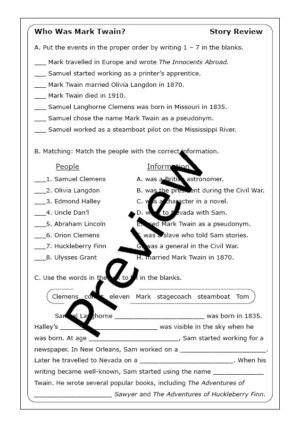 April Jones Prince "Who Was Mark Twain?" worksheets | Made By Teachers
