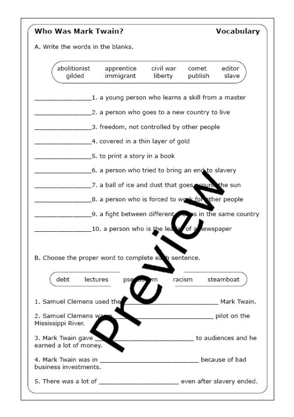 April Jones Prince "Who Was Mark Twain?" worksheets | Made By Teachers