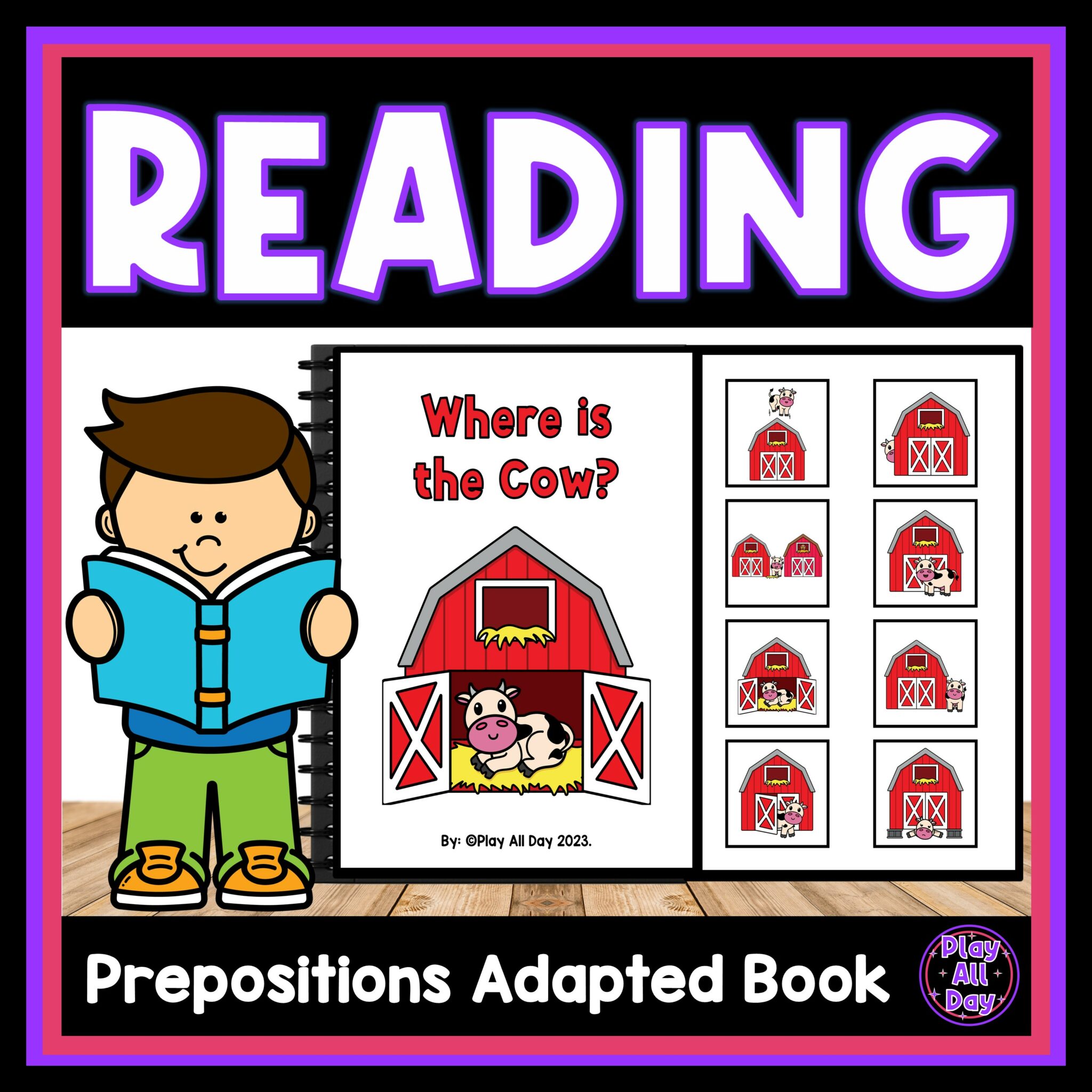 Farm Prepositions Adapted Book and Flashcards | Cow Interactive Book ...