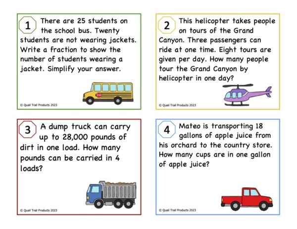 Grade 4 Transportation Math Task Cards | Made By Teachers