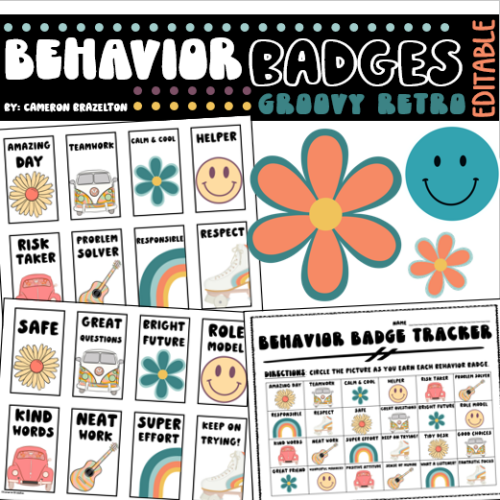 Behavior Badges Classroom Management Reward System Groovy Retro Theme ...