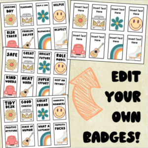 Behavior Badges Classroom Management Reward System Groovy Retro Theme ...