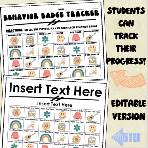 Behavior Badges Classroom Management Reward System Groovy Retro Theme ...