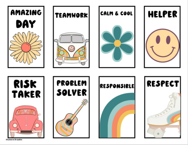 Behavior Badges Classroom Management Reward System Groovy Retro Theme ...