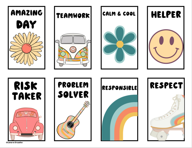 Behavior Badges Classroom Management Reward System Groovy Retro Theme ...