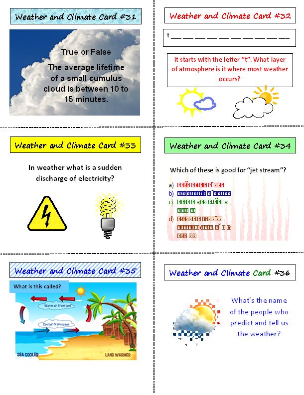 Weather and Climate Activity Cards WITH Lesson Plan (36 Cards PLUS ...