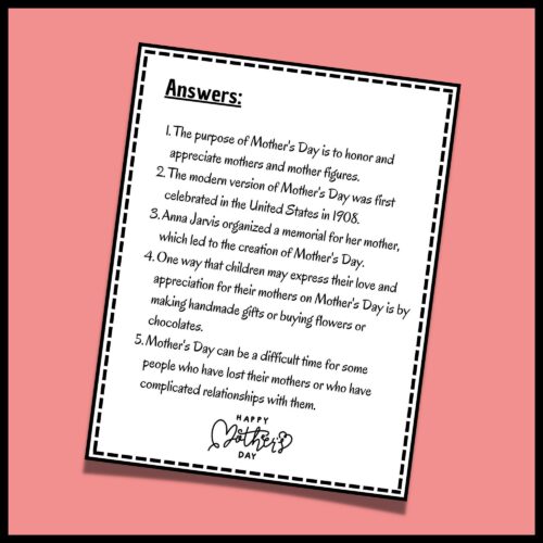 Mother's Day Reading Comprehension Passage | Made By Teachers