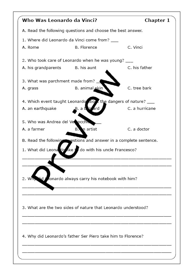 Roberta Edwards "Who Was Leonardo da Vinci?" worksheets | Made By Teachers