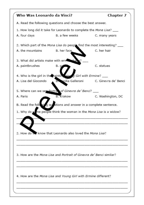 Roberta Edwards "Who Was Leonardo da Vinci?" worksheets | Made By Teachers