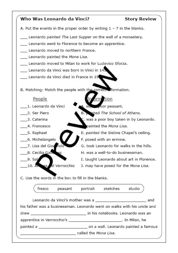Roberta Edwards "Who Was Leonardo da Vinci?" worksheets | Made By Teachers