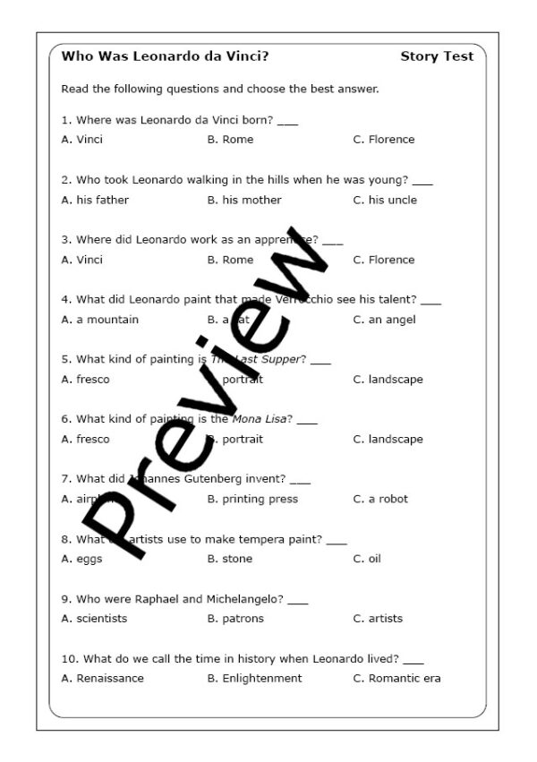 Roberta Edwards "Who Was Leonardo da Vinci?" worksheets | Made By Teachers