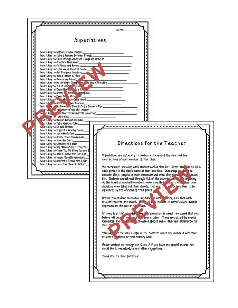 Superlatives End of Year Awards | Made By Teachers